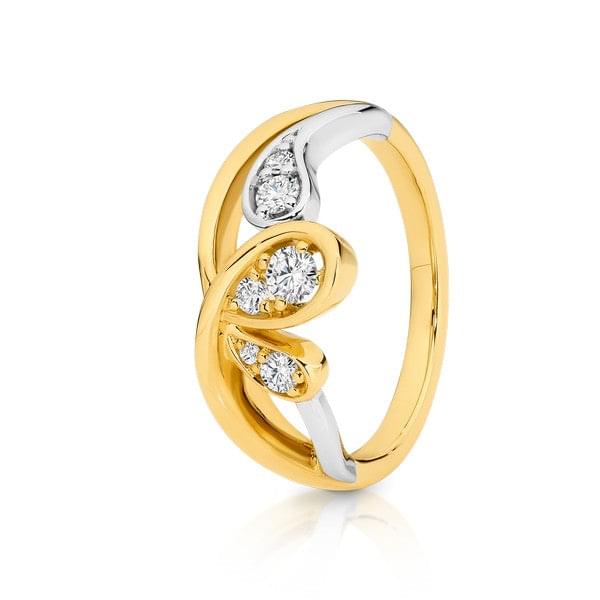 18ct Two Tone Argyle Diamond RBC Triple Pear Shape Crossover Ring ...