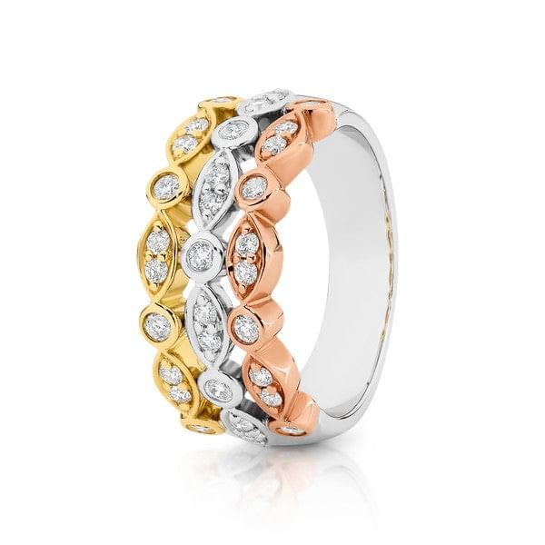 18ct Tri Tone Argyle Diamond RBC 3 Row Round & Marquise Ring ...